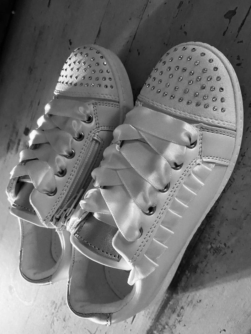 White Communion Trainers. White Leather & Diamante Trainers.