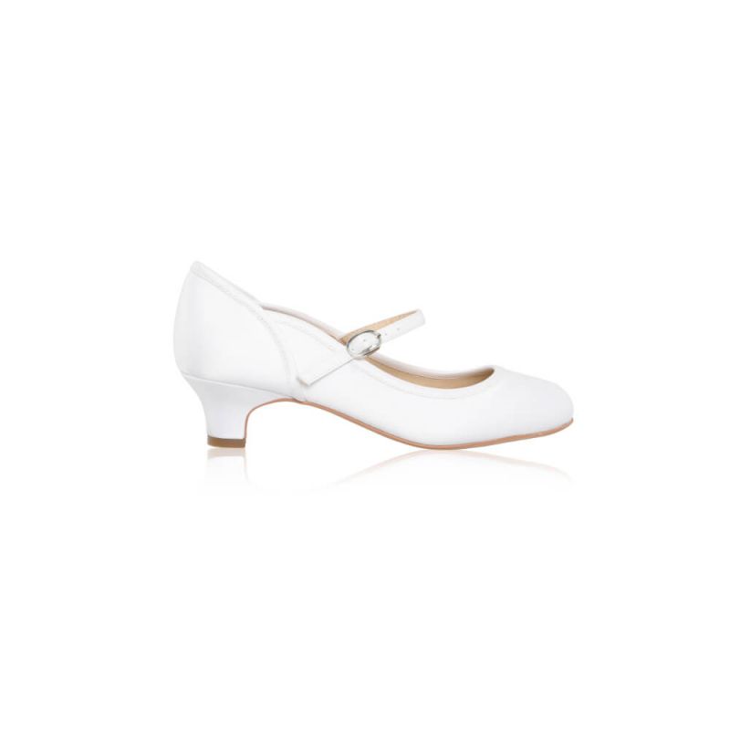 Girl's White Satin Holy Communion Shoes with small heel