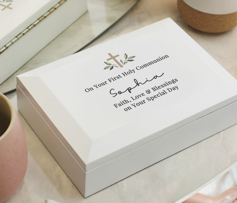 Personalised First Communion Wooden Keepsake Jewellery Box