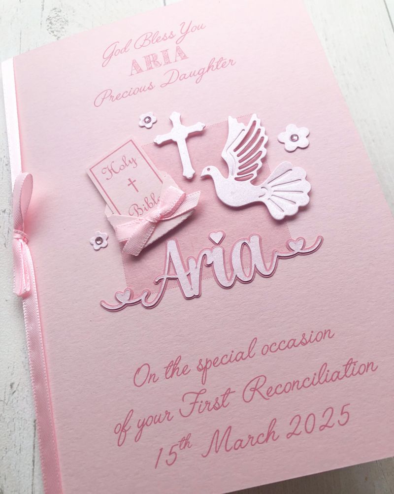 Personalised Handmade First Confession Card for a Girl.