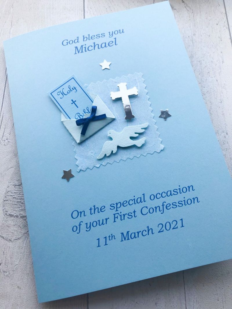 Personalised First Confession Reconciliation Card for a Boy
