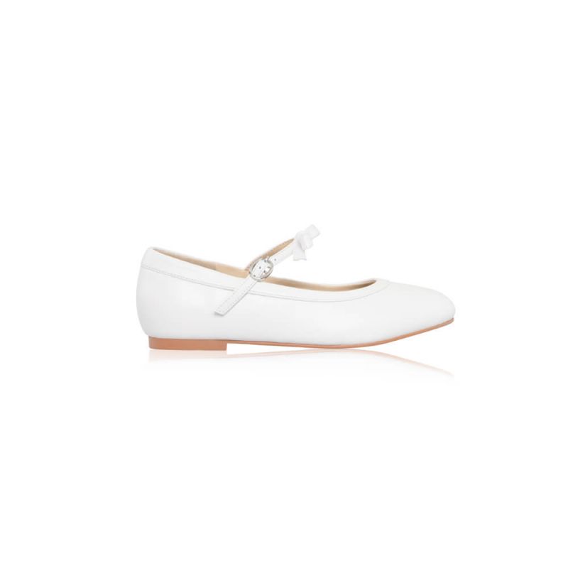 Girl's White Leather Ballet Style Holy Communion Shoes