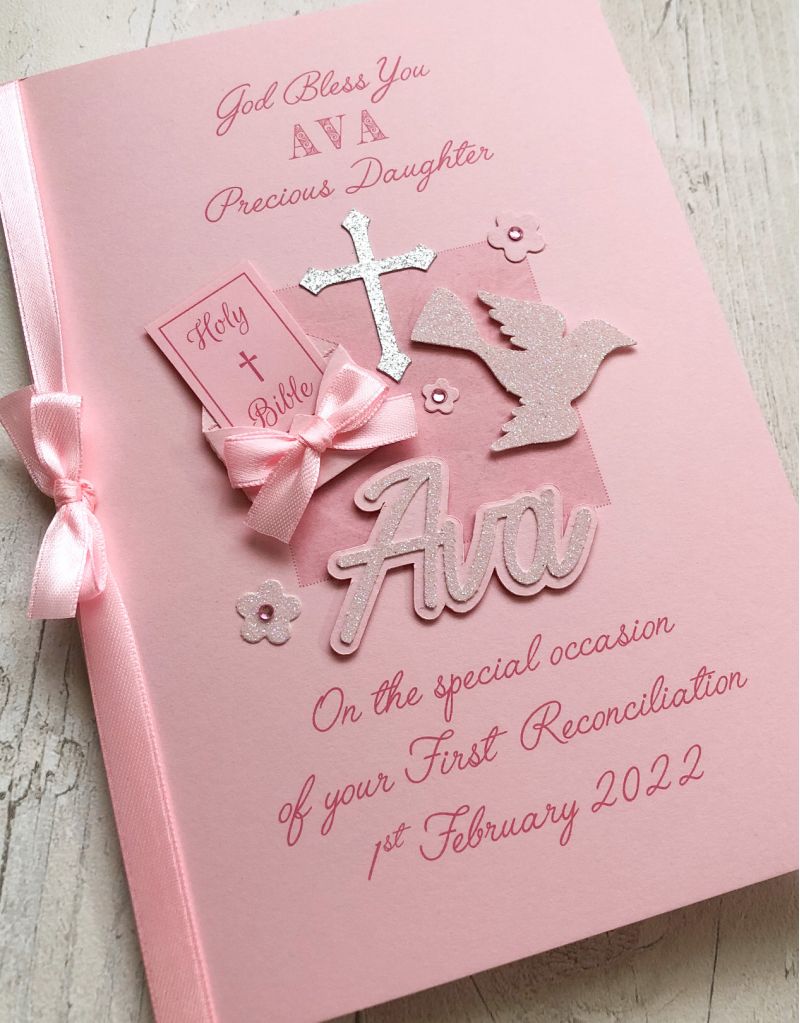 Personalised Handmade First Confession Card for a Girl.