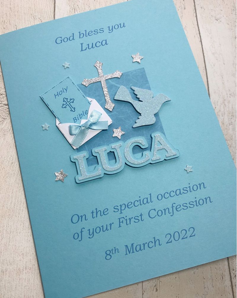 Personalised First Confession Reconciliation Card for a Boy