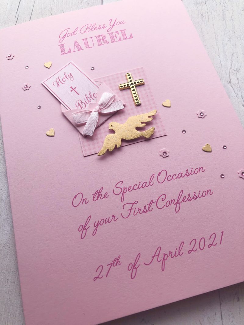 Personalised Handmade First Confession Card for a Girl.