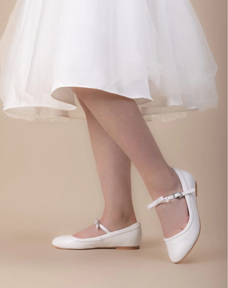 Girl's White Leather Ballet Style Holy Communion Shoes